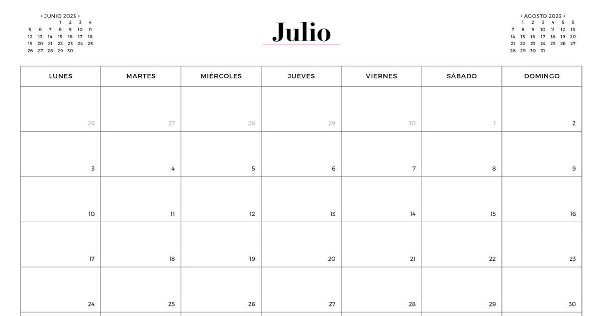 Calendario JULIO 2023 para imprimir en jpg y pdf gratis