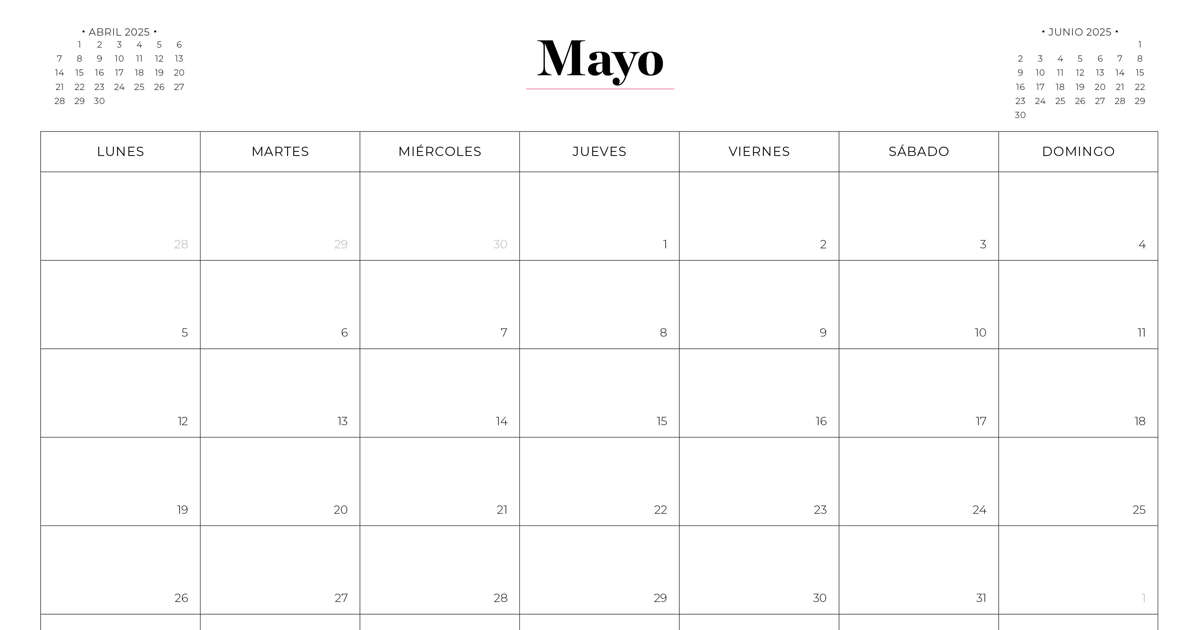 Calendario MAYO 2025 para imprimir: gratis en jpg y pdf y con diseño ...
